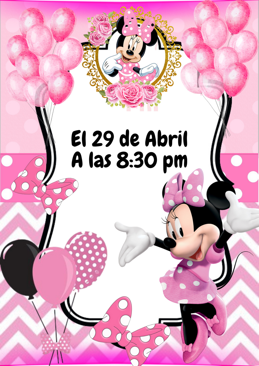 Tarjeta de invitación Minnie Rosa – invitacionesygni